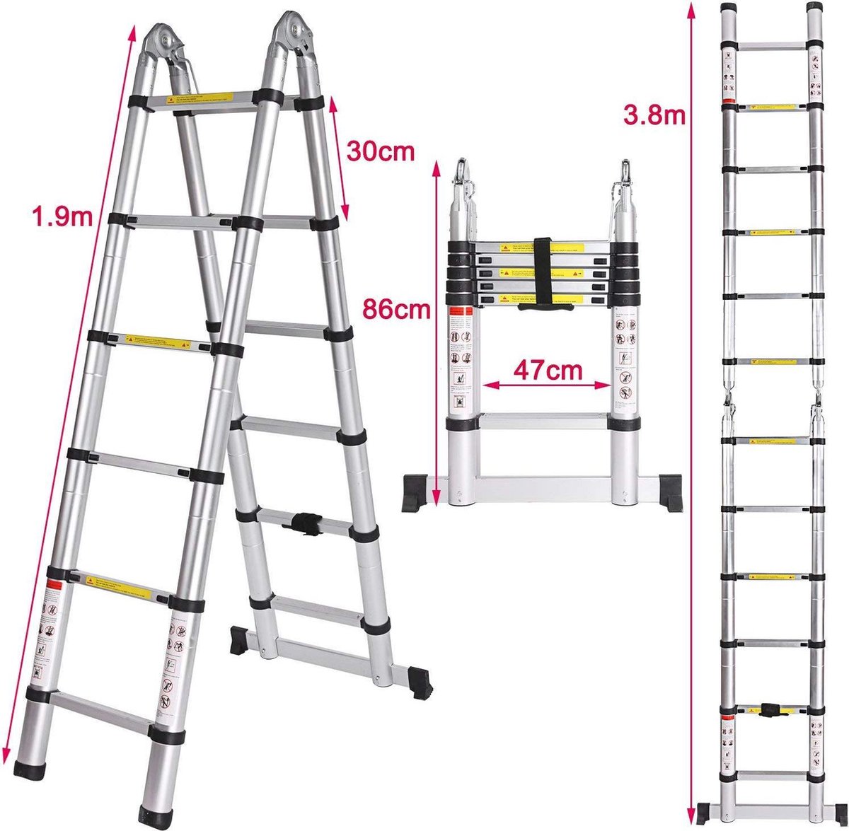 Telescopische ladder 12 treeds - Inklapbaar - Werkhoogte 3.80m | bol.com