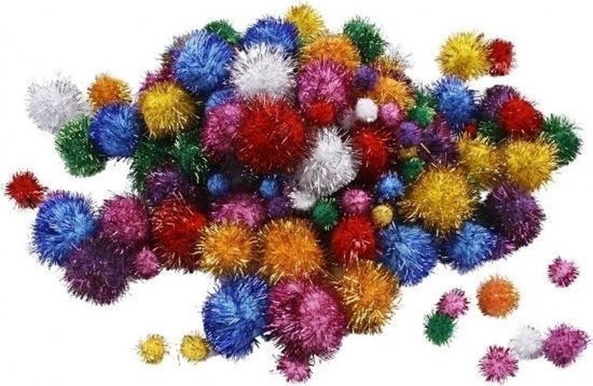 225x knutsel pompons 15-40 mm glitterkleuren | bol.com