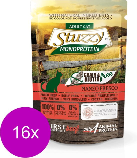 Stuzzy Cat No Grain Pouch 85 g - Kattenvoer - 16 x Rund Graan&Glutenvrij | bol.com