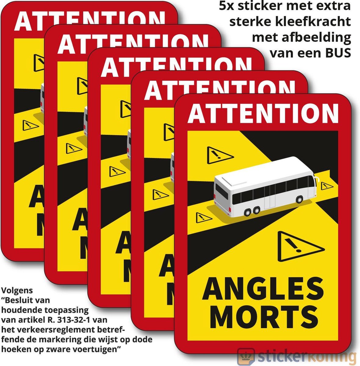Angles Morts - Dode hoek - set van 5 sterk klevende stickers BUS ...