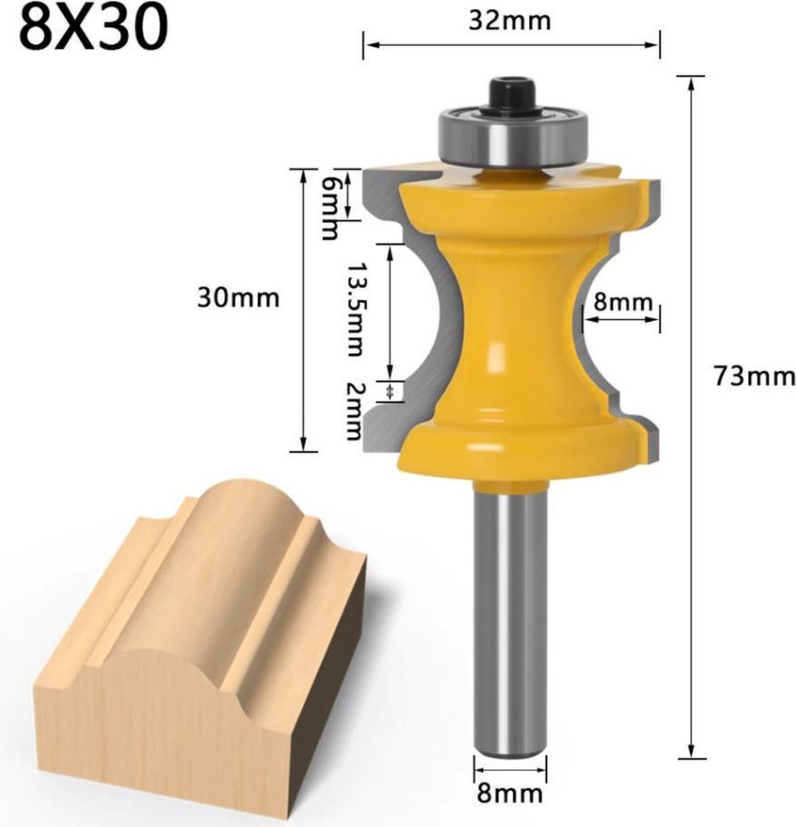 DW4Trading Houtfrees Bullnose Kraal Frees - 30x32 mm - Schacht 8 mm ...