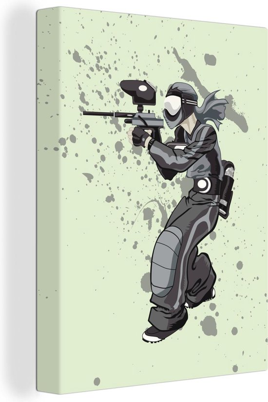 Canvas Schilderij Een illustratie van een paintball speler met lang ...