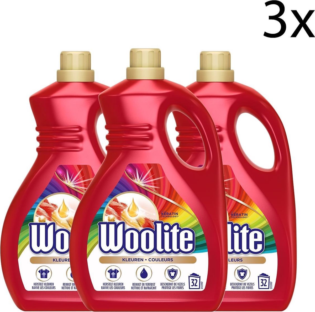 Woolite Kleuren Wasmiddel voor Gekleurde Was met Keratine - 1,9 L x3 ...