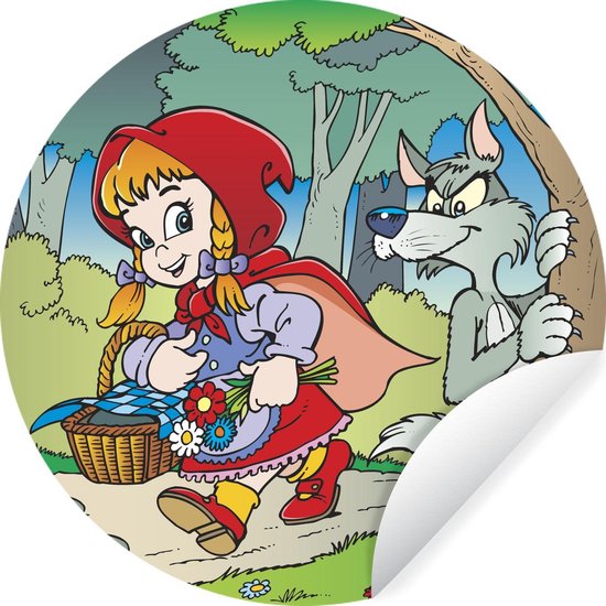 Illustration du petit chaperon rouge dans la forêt Sticker mural cercle ...