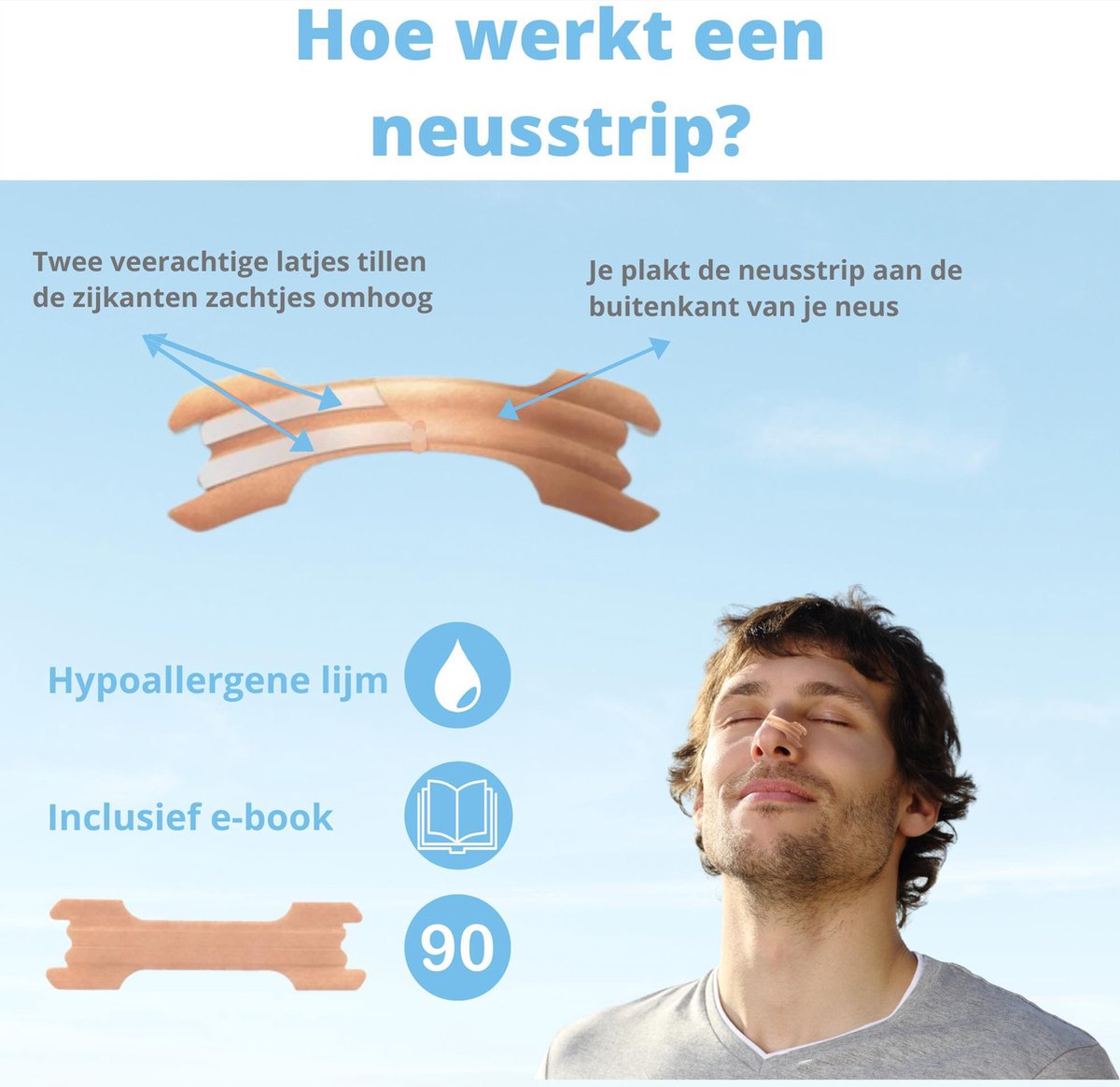 BLAUW® Snurken Anti Snurk 90 Neusstrips + E-book - Pleisters - Strips ...