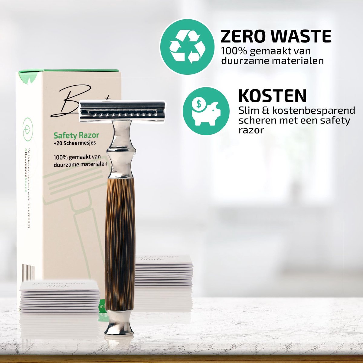 Biowust Safety Razor Bamboe + 20 Scheermesjes – Voor Mannen en Vrouwen ...