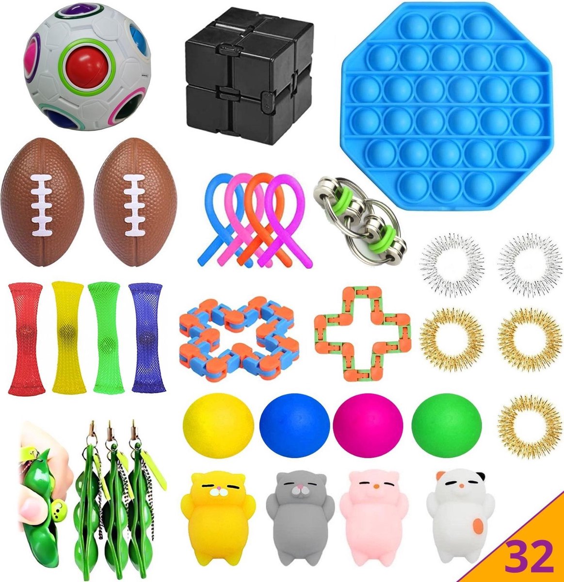 Pop It Fidget Toys 32 Pakket PopIt Mesh Marble TikTok Speelgoed ...