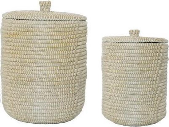 Manden - Manden zeegras - Manden riet - Set van 2 - Manden met deksel ...