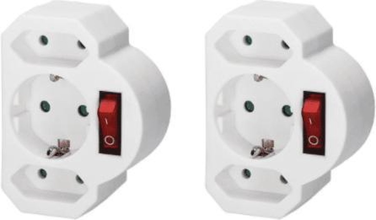 Verdeelstekker 3-voudig met schakelaar - 2 stuks - adapter ...