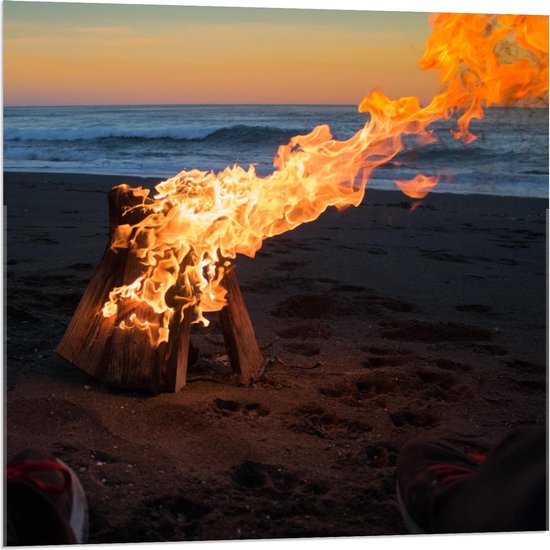 Acrylglas –Kampvuur aan het Strand– 40x30 (Wanddecoratie op Acrylglas ...