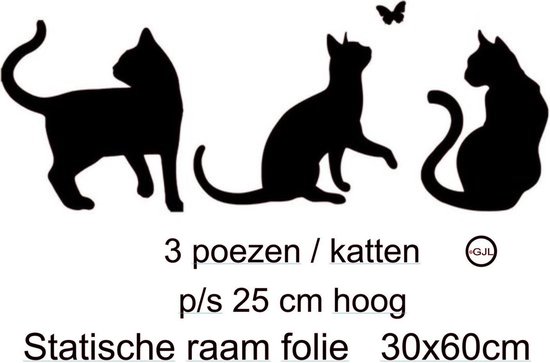 Raam Sticker 3 stuks Poezen - Poes - Katten - Decoratief - Ramen - Kat ...