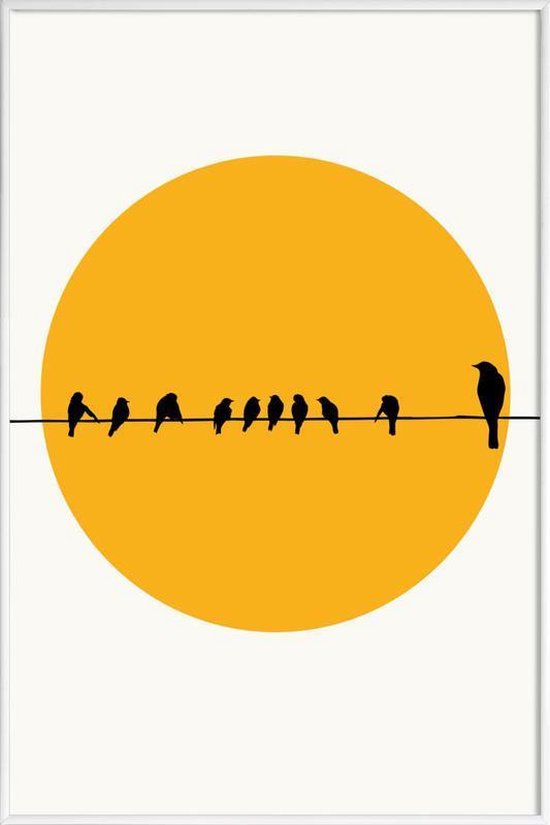 JUNIQE - Poster in kunststof lijst Bird Family -30x45 /Geel & Zwart ...