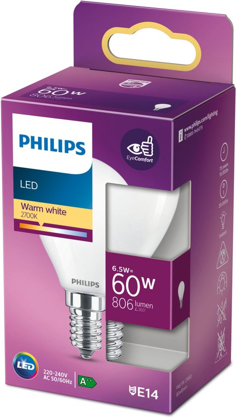 Philips LED classic 60W E14 WW P45 FR ND SRT4 | bol