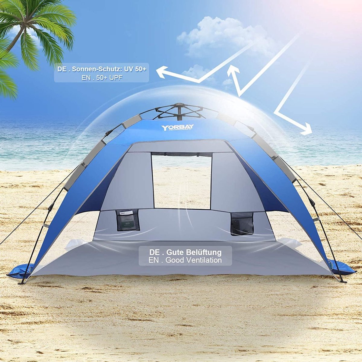 Sens Design strandtent pop up strandtentje uv bescherming - blauw | bol.com