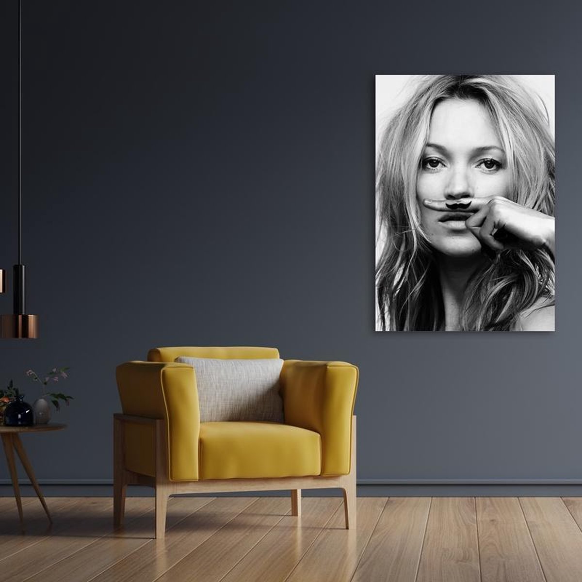 Kate Moss Mustache (snor) A4 luxury zwart wit poster | bol.com