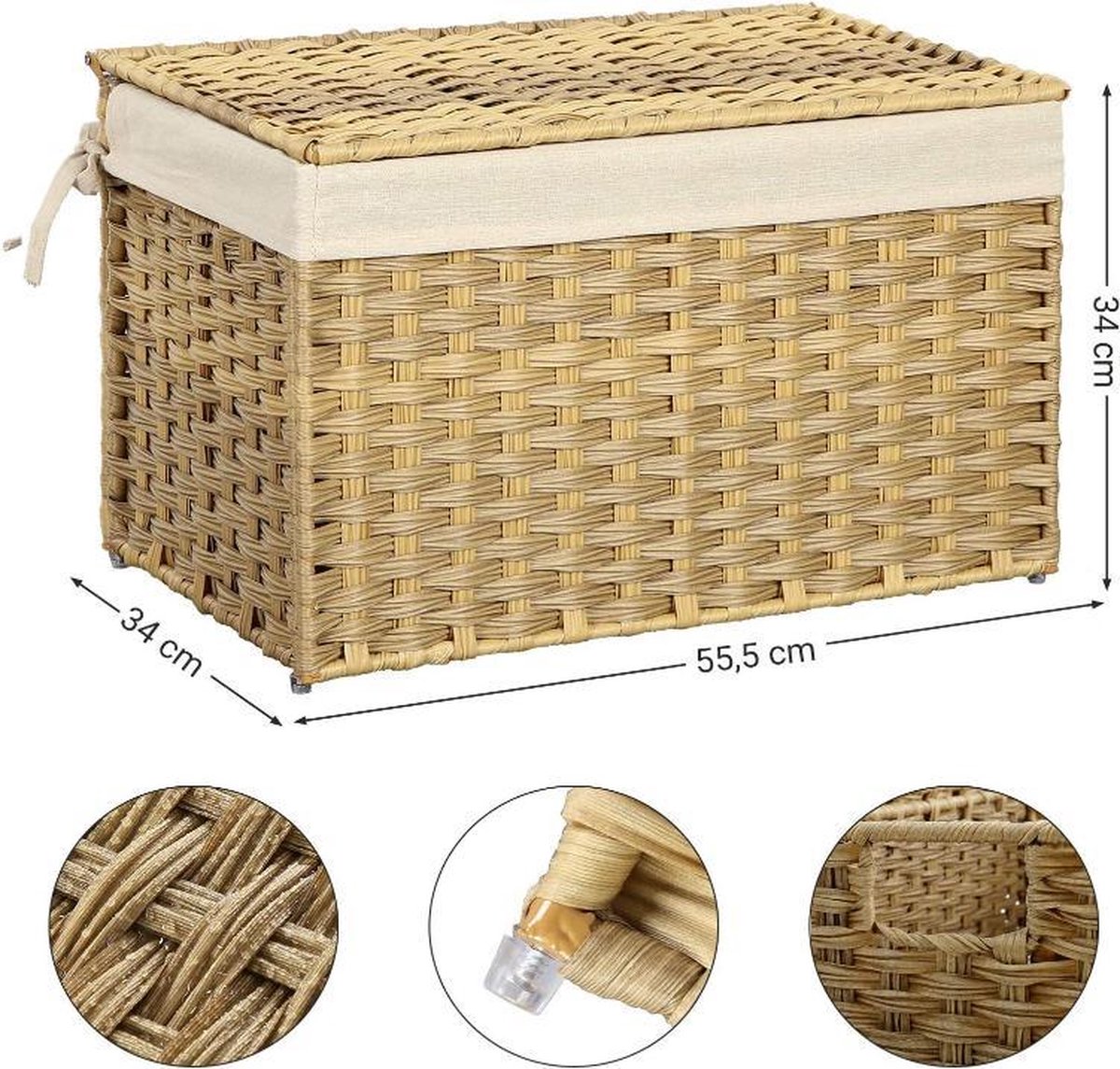 MIRA Home - Wasmand - Wasmand met deksel - Vintage - Rotan - Riet - 55 ...