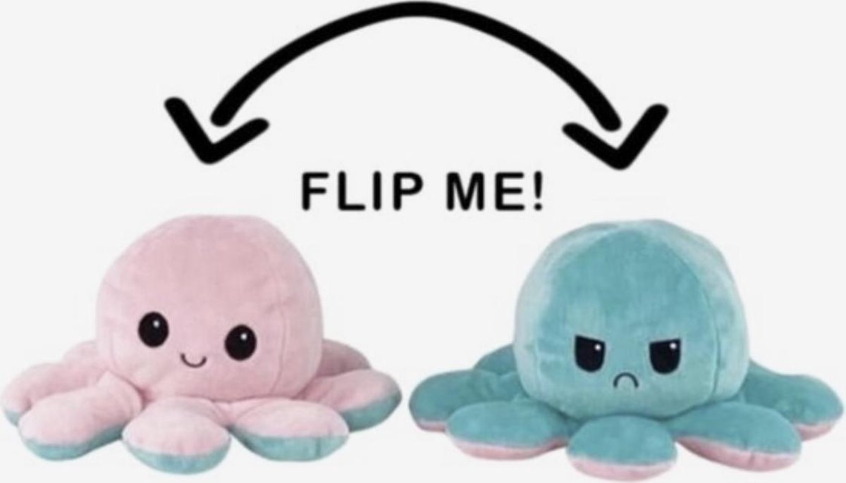 Octopus knuffel - Mood knuffel - Roze/Blauw - Blij/Boos knuffel ...
