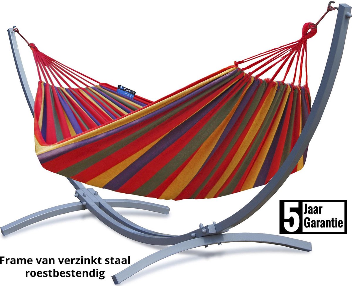 Hangmat met standaard – 2 persoons – VERZINKT METALEN frame tot 220 kg ...