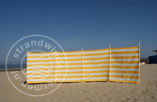 Strand Windscherm 5 meter dralon geel/wit met houten stokken | bol