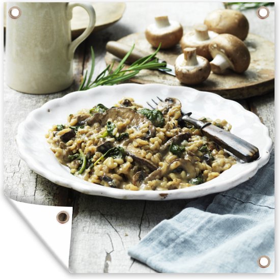 Tuin poster Risotto met heerlijke paddestoelen - 200x200 cm - Tuindoek ...