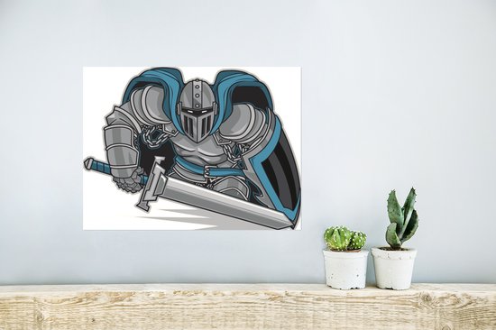 Poster tekening ridder met zwaard en schild - 40x30 cm | bol