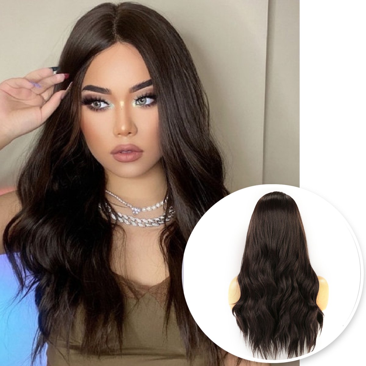 Pruik Bruin - Lace Front Wig - Pruiken Dames - Wig - met Haarnetje - 70 ...