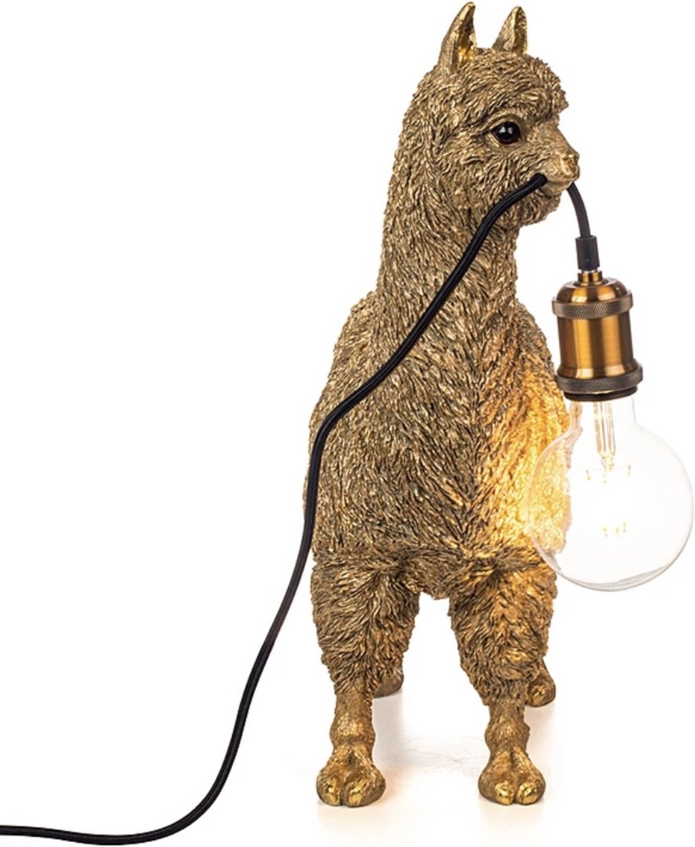 Alpaca tafellamp - goud - E27 - lama - verlichting - lamp - staand ...