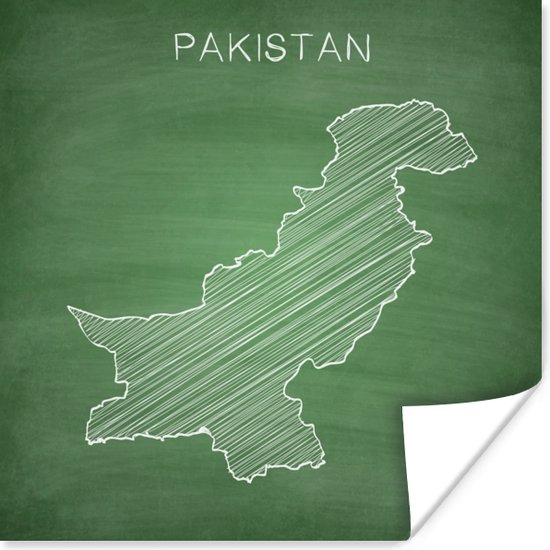 Poster tekening van de kaart van Pakistan op een groen krijtbord ...