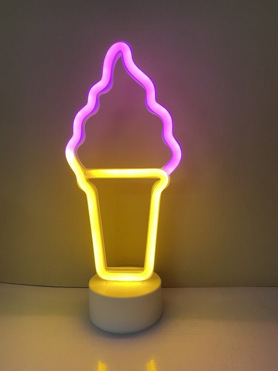 LED ijsje met neonlicht - roze + oranje neon licht - hoogte 30 x 13 x 8 ...