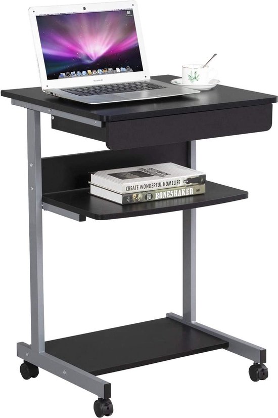 Bureau PC tafel computertafel werktafel met 4 wielen 2 met remmen zwart ...
