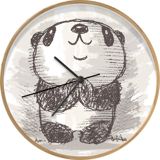 Klok - Ø 30 cm - Illustratie - Panda - Zwart - Wit - Houtkleurig ...