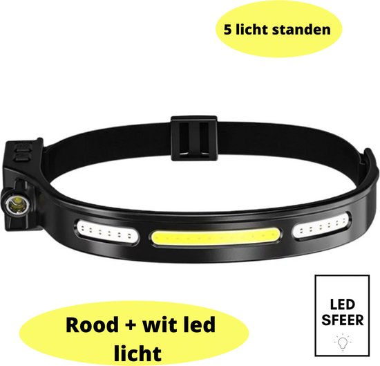 Led Beam™ Hoofdlamp met rood en wit Led verlichting en 6 licht standen ...