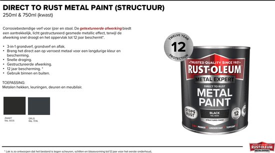 Rust-Oleum Metal Expert Direct Op Roest Structuurverf Zwart 250ml | bol