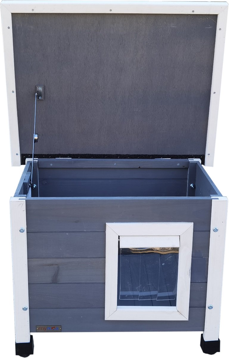 Kattenhuisje hout "GRIJS" (57*45*43) met weersbestendig bitumen dak ...