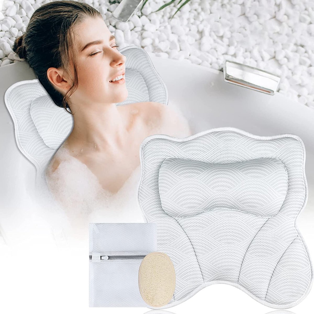 Badkussen Home Spa Badkussen met zuignappen Extra zacht Voor Nek en Rug ...