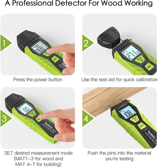 Tadeto Vochtmeter Voor Hout en Muren - Professionele Vochtigheidsmeter ...