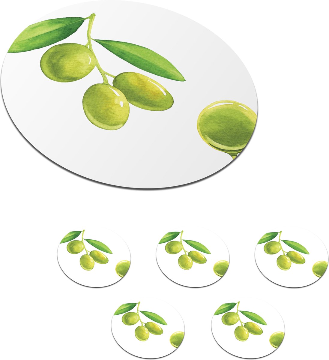 Onderzetters voor glazen - Rond - Aquarel - Olijf - Groen - 10x10 cm ...