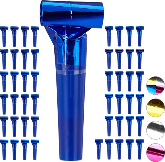 Relaxdays 50x roltongen feest toeter - feesttoeters blauw - roltoeters ...