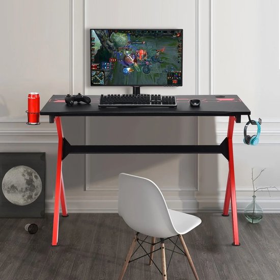 MEUBELEXPERT Gaming Desk Gaming Desk voor Gamer in MDF + stalen buizen ...
