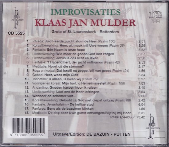 Klaas Jan Mulder Improvisaties - Orgel Laurenskerk Rotterdam - CD ...