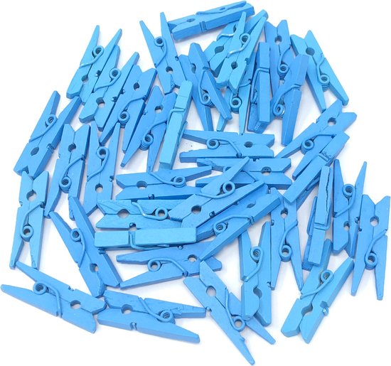 Premium - Blauwe Kleine houten mini knijpers - 20 STUKS - Blauw ...
