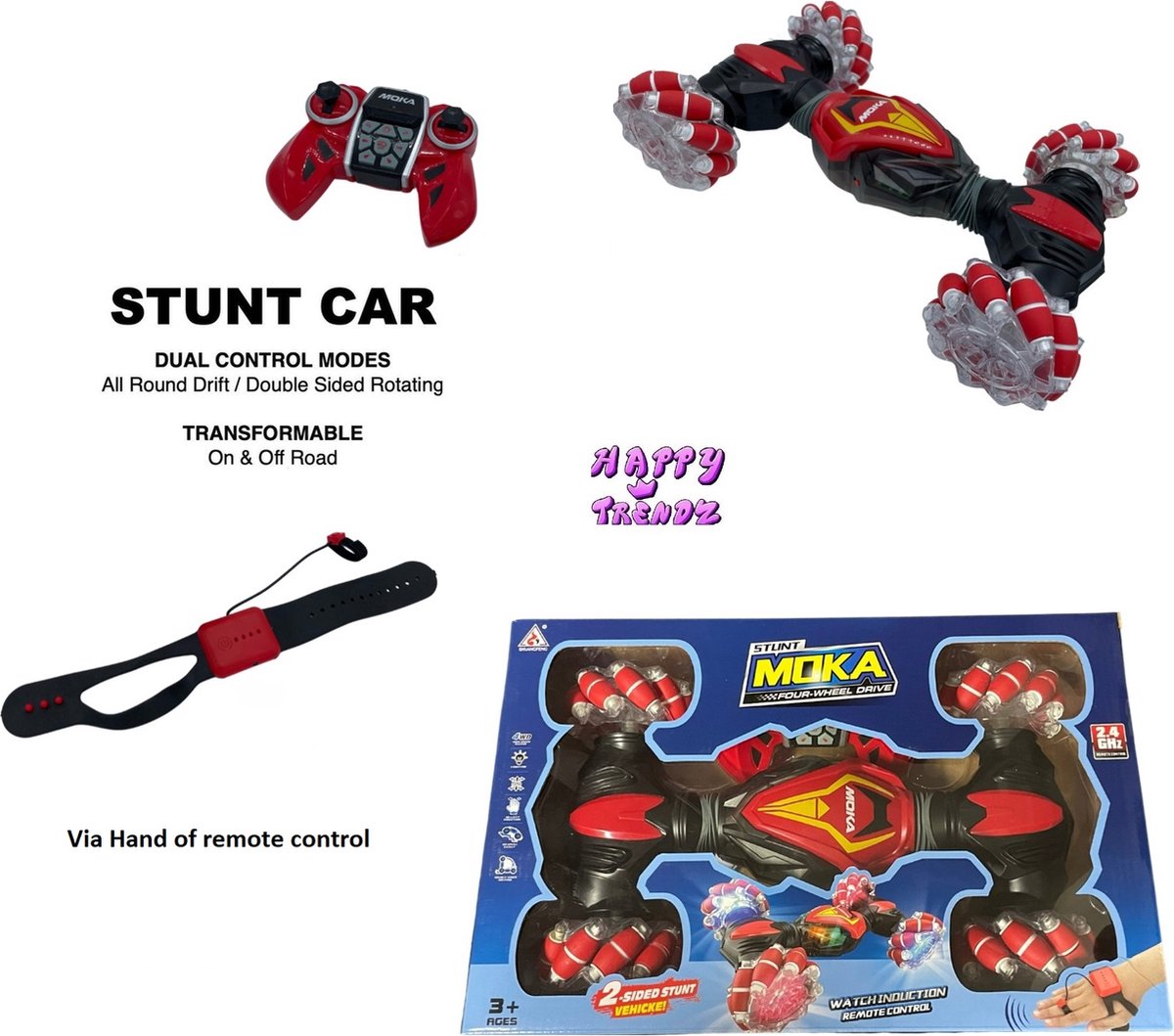 Happy Trendz® Rc Stunt Car 4WD ROOD Transformer auto met hand en ...