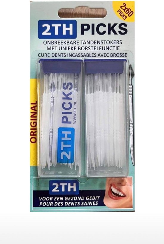 2th Picks - 180 st - Tandenstoker - 2 in 1 tandenstoker met borstel ...