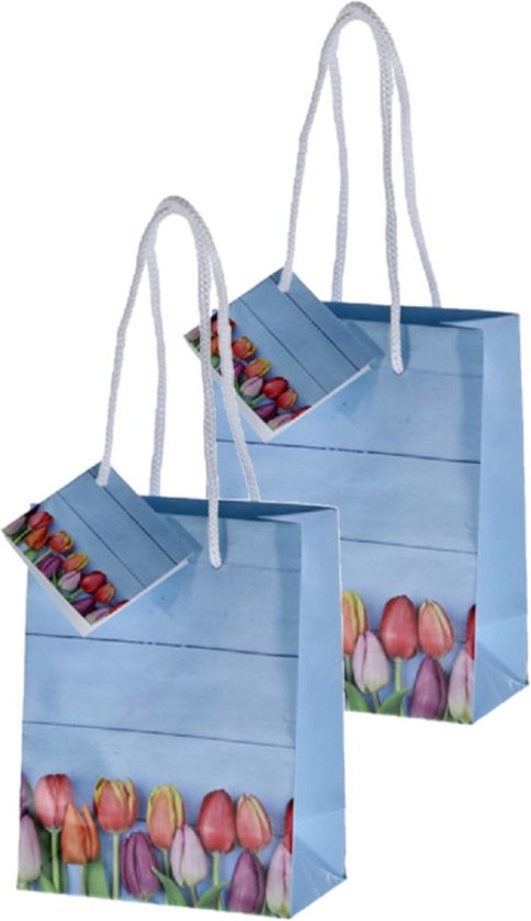 Set van 6x stuks papieren pasen giftbags/cadeau tasjes tulpen 11 x 14 x ...