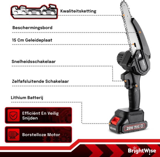 BrightWise® Wosai Elektrische Kettingzaag (2022) Snoerloos Inclusief 2 ...