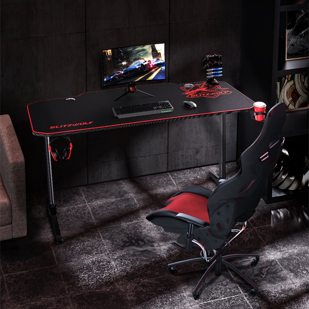 BlitzWolf BW-GD2 Gamingtafel, 140 cm, ergonomisch gaming-bureau, grote ...