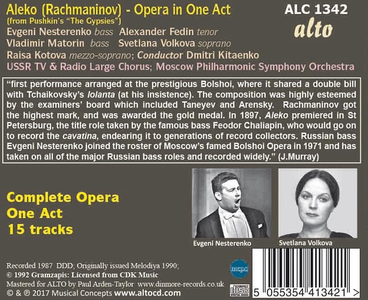 Rachmaninov: Aleko - One Act Opera (From Pushkin's the Gypsies), Dmitri ...