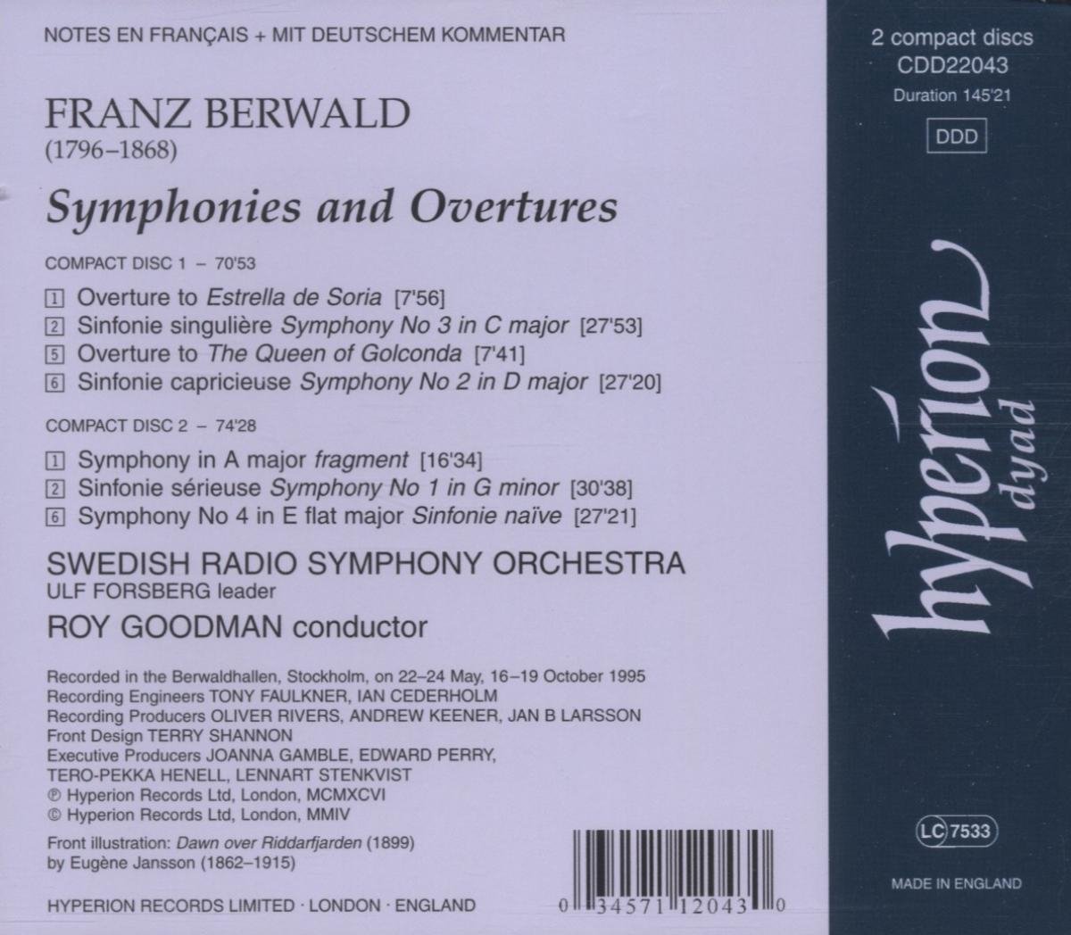 Berwald: Symphonies And Overtures, R Swedish Radio Symphony Orchestra ...