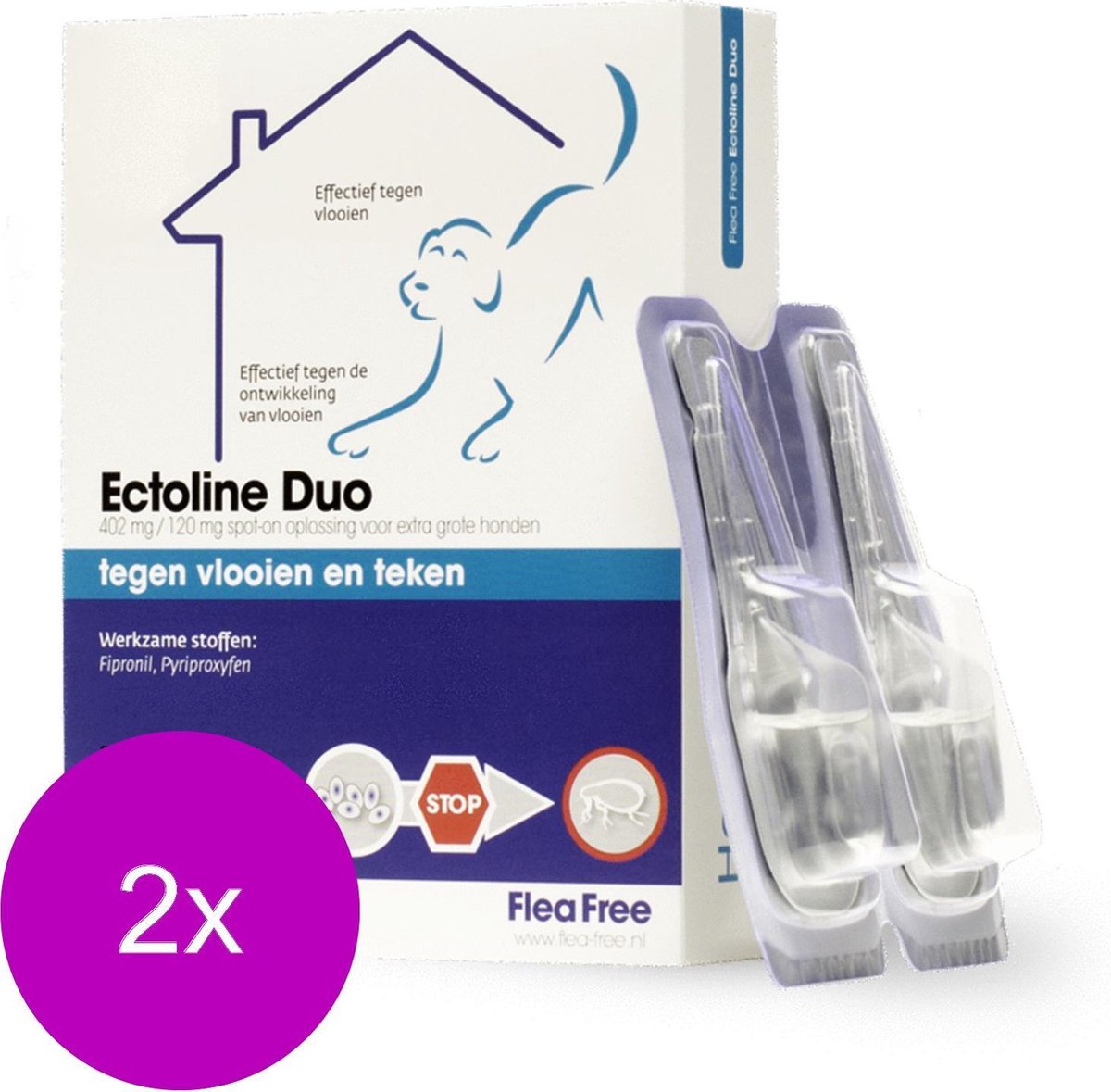 Flea Free Ectoline Duo Hond - Anti vlooien en tekenmiddel - 2 x 2 pip ...