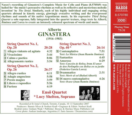 Enso Quartet, Lucy Shelton - Ginastera: String Quartets (CD), Enso Quartet, Lucy... | bol